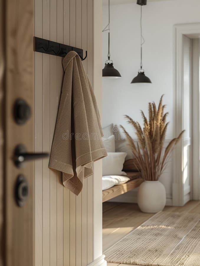 Cozy Entryway with a Coat Hanging on the Wall. Stock Image - Image of ...