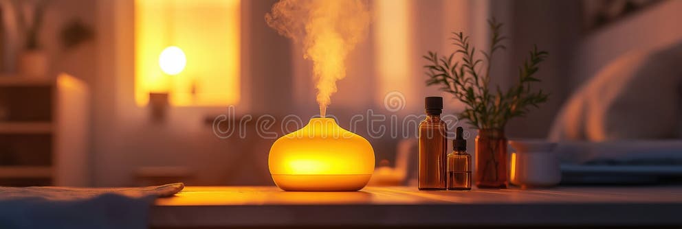 Cozy Evening with Aromatherapy Diffuser and Warm Ambient Light Stock ...