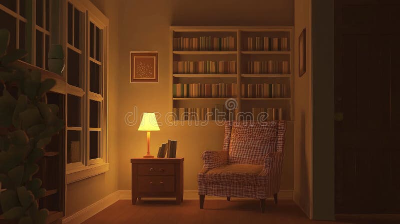 Cozy Evening Reading Nook Home Library Warm Light Relaxing Atmosphere ...