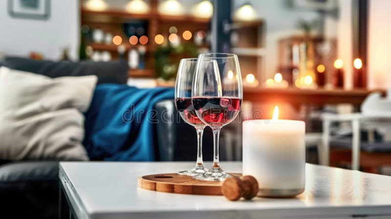 Cozy Evening Red Wine Candlelight Modern Living Room Stock Photos ...