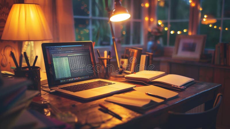 Cozy Evening Study Scene with a Laptop Showing a Final Grade Calculator ...