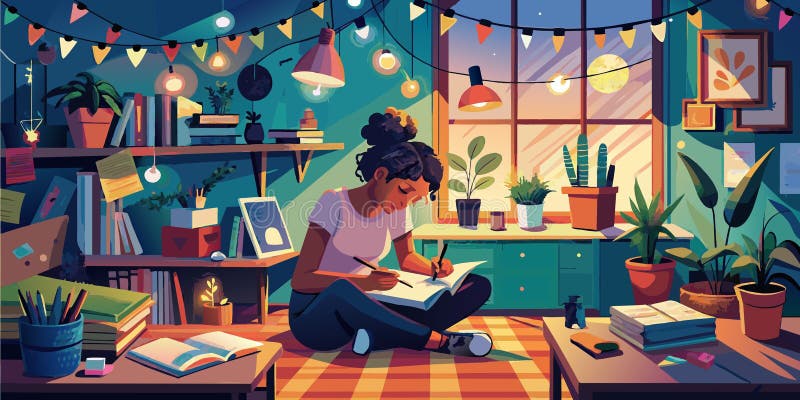 Cozy Evening Study Session in a Home Office Nook Stock Photo ...