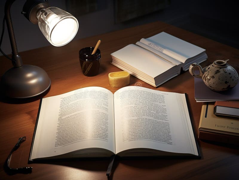 Cozy Evening Study Setup with Open Book. Generative AI Stock ...