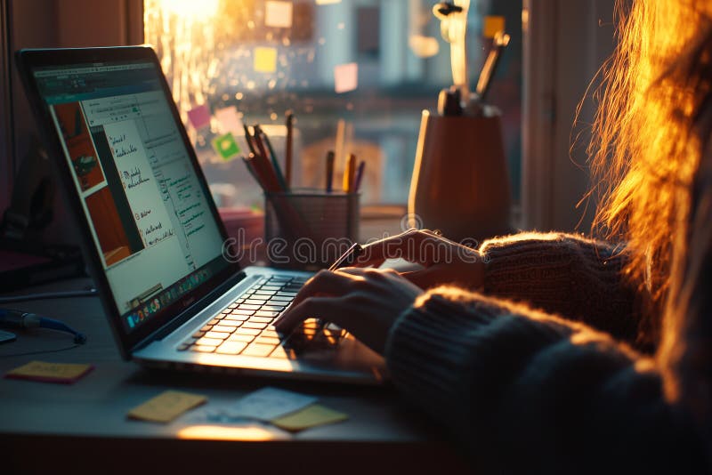 Cozy Evening Work Setup stock illustration. Illustration of notes ...