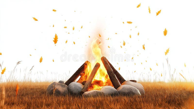 A Cozy Fall Campfire with Leaves Swirling in the Crisp Autumn Air Stock ...
