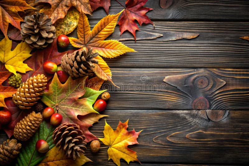 Cozy Fall Composition with a Corner Border of Colorful Autumn Leaves ...