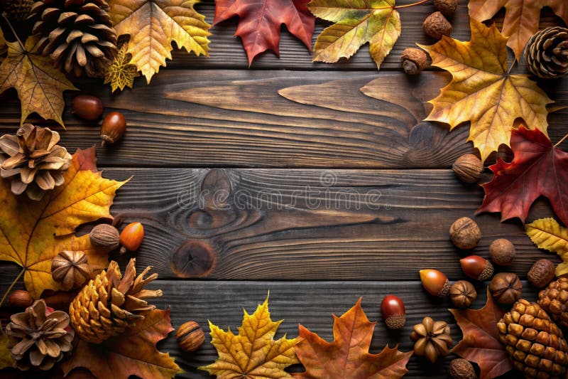 Cozy Fall Composition with a Corner Border of Colorful Autumn Leaves ...