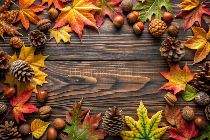 Cozy Fall Composition with a Corner Border of Colorful Autumn Leaves ...