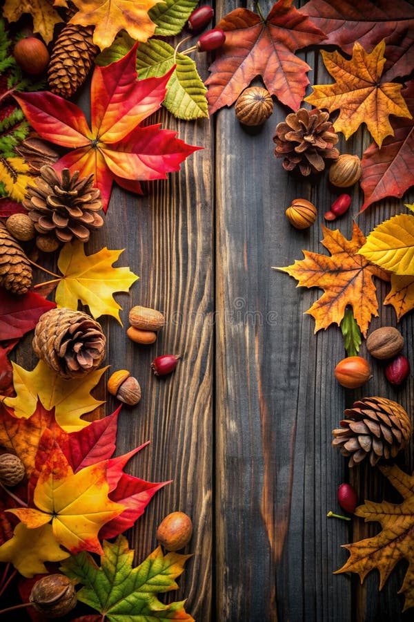 Cozy Fall Composition with a Corner Border of Colorful Autumn Leaves ...
