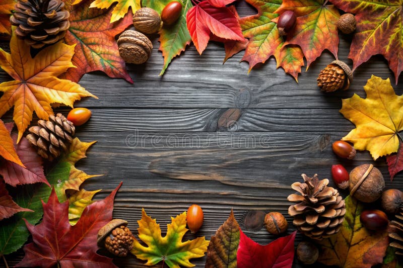 Cozy Fall Composition with a Corner Border of Colorful Autumn Leaves ...