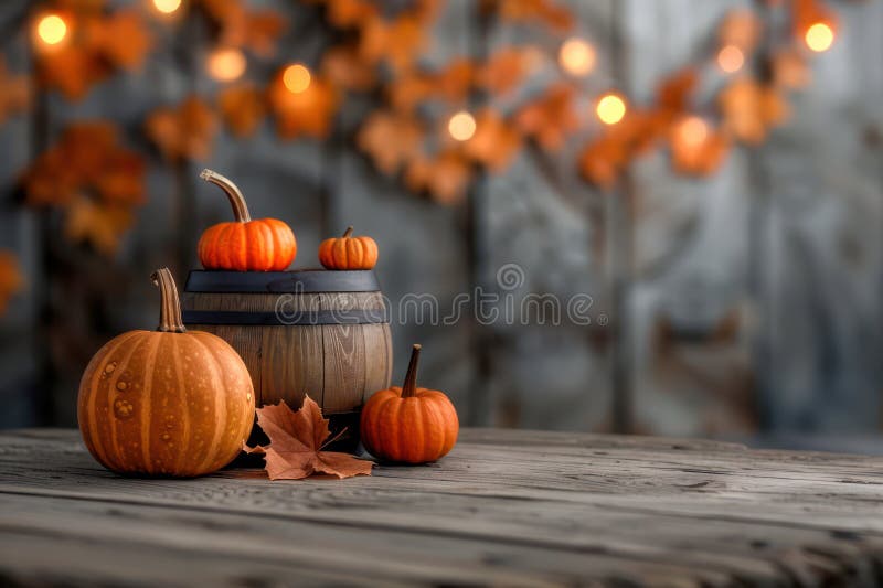 Cozy Fall Gourd Barn Setting Warm Lights, Rustic Table, and Pumpkins ...