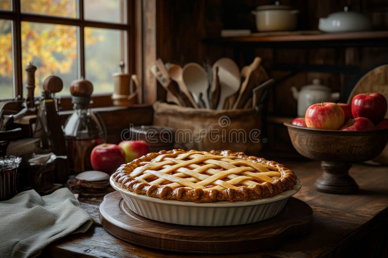 Cozy Fall Kitchen Apple Pie Display Stock Illustration - Illustration ...