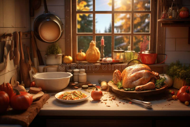 Cozy Fall Kitchen Scene with a Chef Preparing a Stock Illustration ...