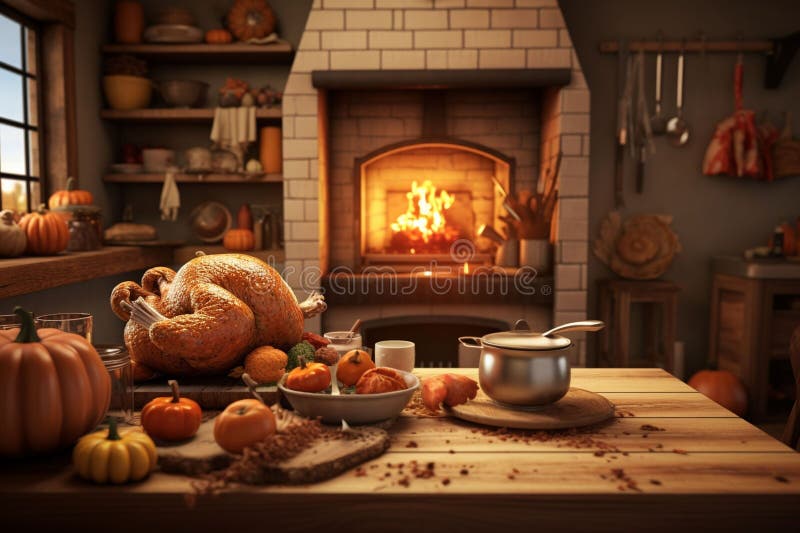 Cozy Fall Kitchen Scene with a Chef Preparing a Stock Illustration ...