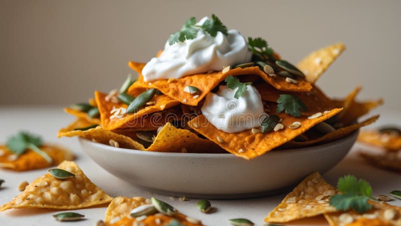 Cozy Fall Nachos with Pumpkin and Sour Cream Topping Stock Image ...