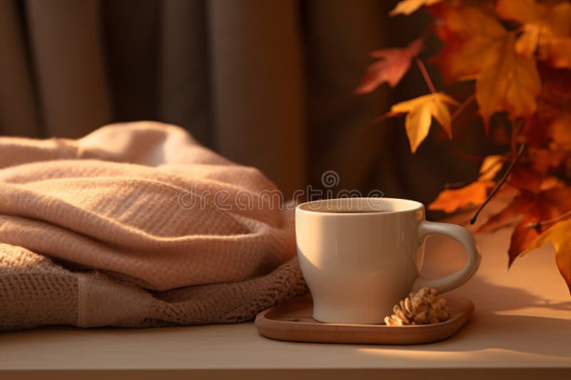 Cozy Fall Scene with Coffee Stock Illustration - Illustration of winter ...