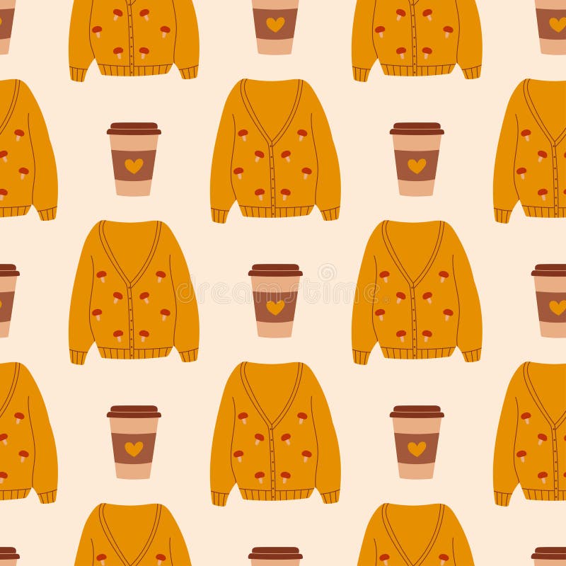 Cozy Fall Sweater and Coffee Cup Seamless Pattern for Autumn Themed ...