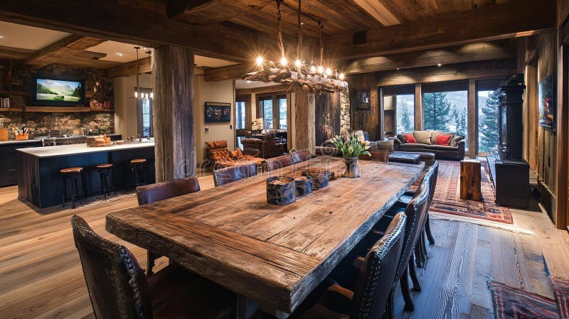Cozy Family Dining Space with a Rustic Wooden Table.. Stock Photo ...