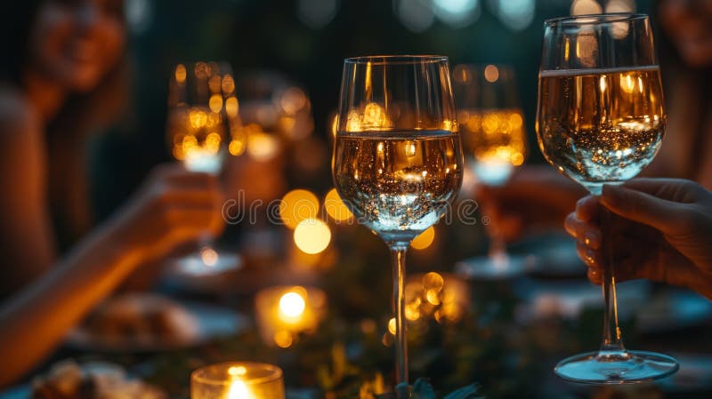 Cozy Family Gathering with Sparkling Drinks and Warm Lights Stock Photo ...