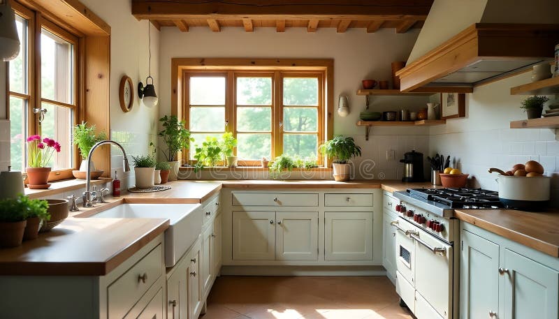 Cozy Farmhouse Kitchen Sunlight Streaming Windows Stock Photos - Free ...
