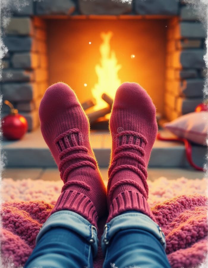 Cozy Feet by the Fireplace stock illustration. Illustration of legs ...