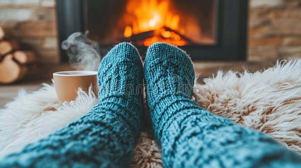 Cozy Feet by a Warm Fireplace Stock Photo - Image of relaxation, living ...