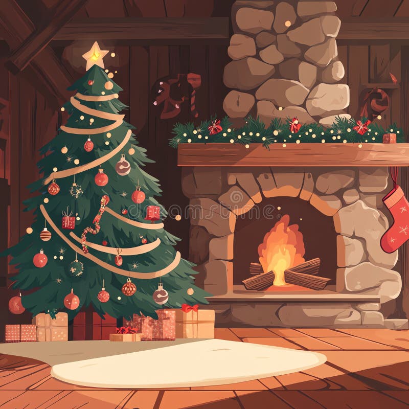 Cozy and Festive Christmas Scene Inside a Rustic Cabin Stock Photo ...