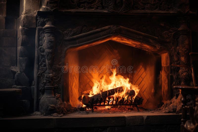 A Cozy Fire Burns in a Dark Room, Casting Warm and Inviting Light ...