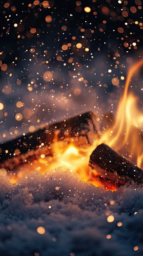 A Cozy Fire Burns Softly in the Snow, Creating a Warm and Inviting ...