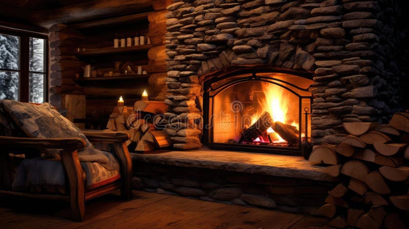 Cozy fire logs stock illustration. Illustration of stack - 373178390