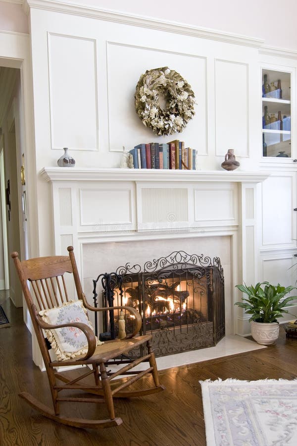 Fireplace in Antique Colonial Style Home Interior Stock Photo - Image ...