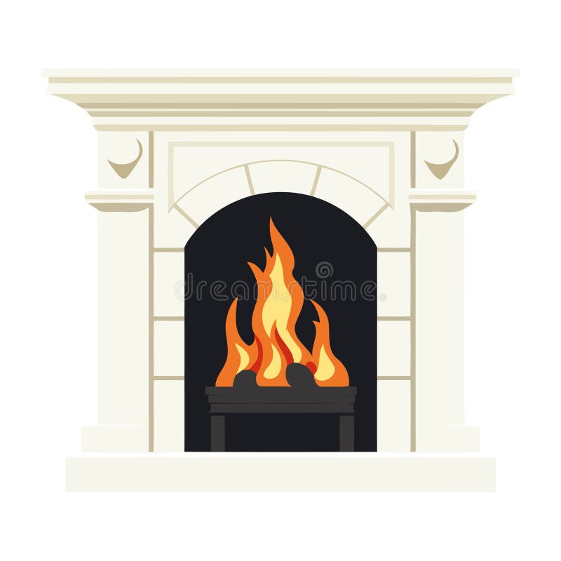 Cozy Fireplace with Burning Fire. Stock Vector - Illustration of ...