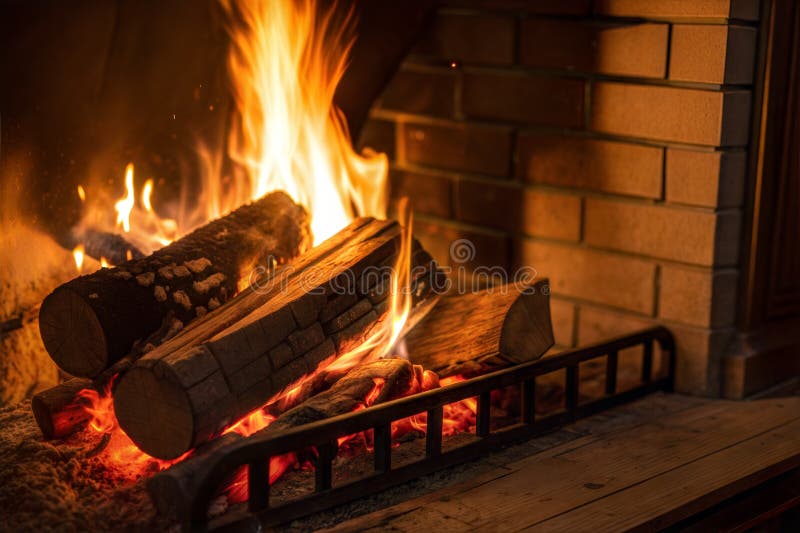 Cozy Fireplace with Burning Logs, Warm and Inviting Stock Illustration ...