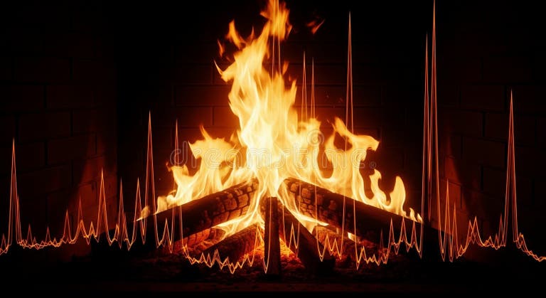 Cozy Fireplace with Crackling Flames and Abstract Sound Wave Visualizer ...