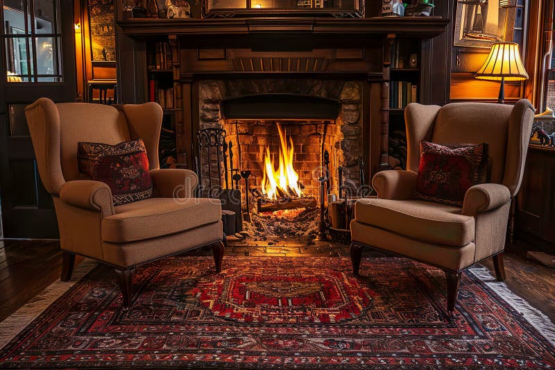 Cozy Fireplace with Crackling Flames, Surrounded by Comfortable ...