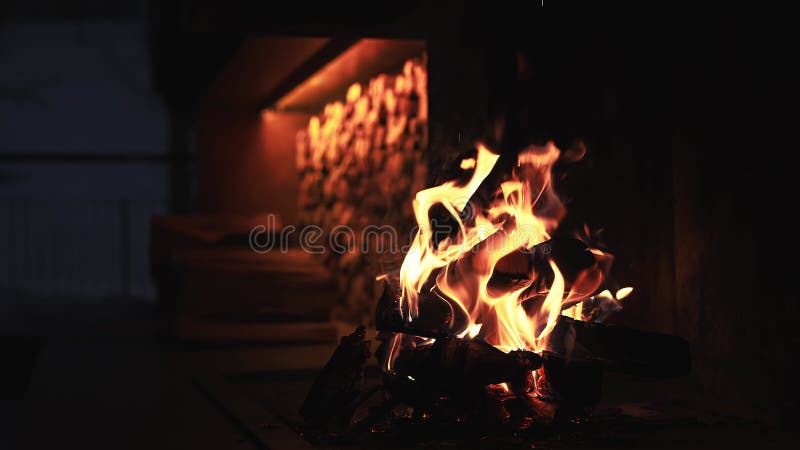 Cozy Fireplace with Dancing Flames in an Alpine Style Setting Stock ...