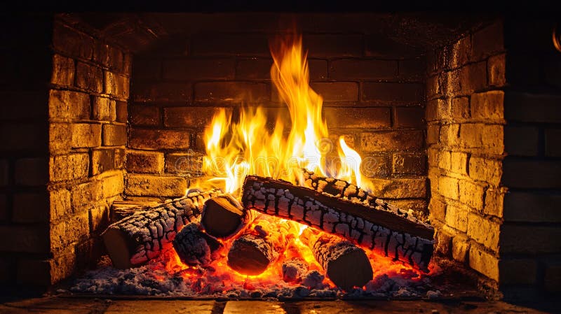 Cozy Fireplace Flames Dancing Around Burning Log Stock Illustration ...