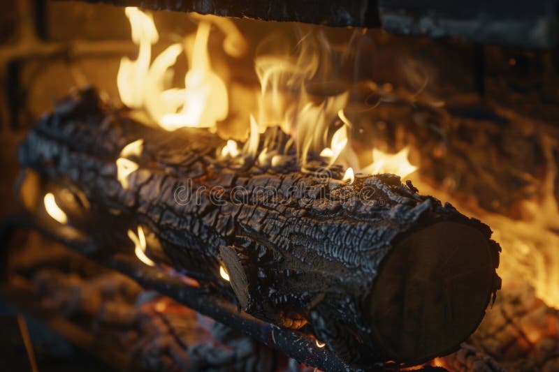 A Cozy Fireplace with Logs Burning Inside. Perfect for Home Decor or ...