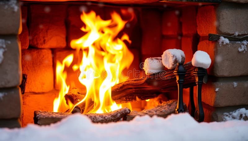 A Cozy Fireplace with Vibrant, Dancing Flames Heating Logs. Beige Stone ...