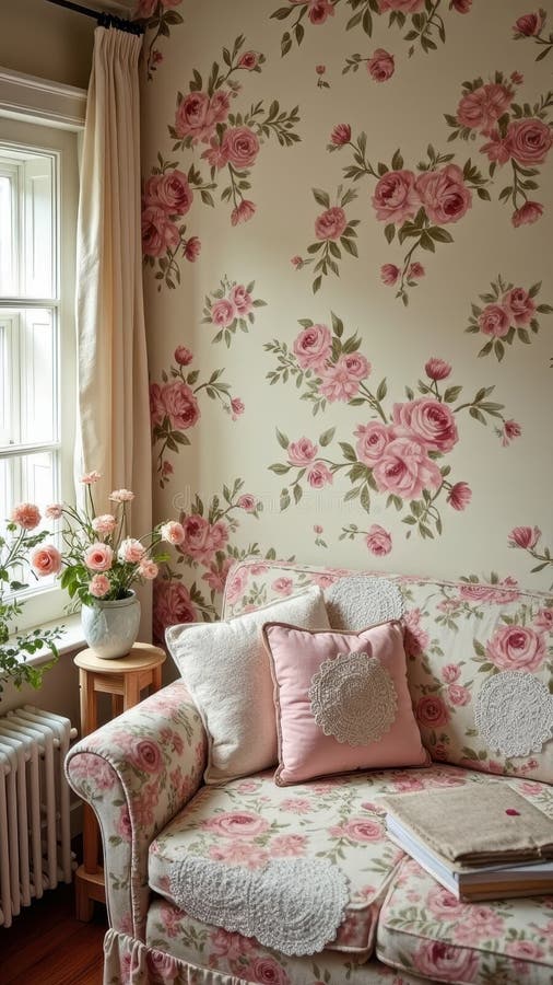 Cozy Floral Living Room with Pink Rose Decor and Natural Light by ...
