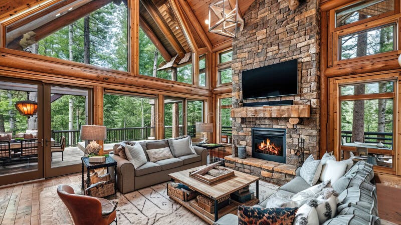 Cozy Forest Cabin Retreat stock image. Image of stone - 303325653