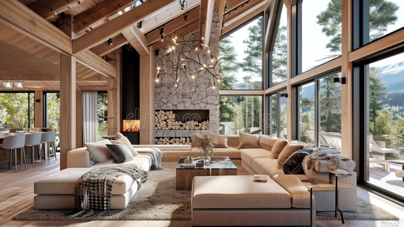 Cozy Forest Cabin Retreat stock image. Image of chair - 303325915