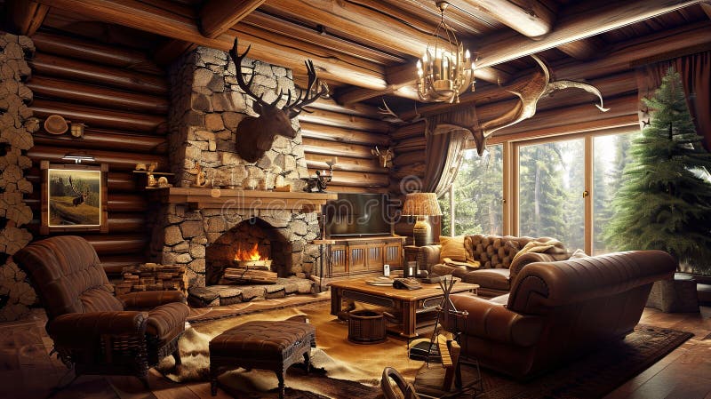 Cozy Forest Cabin Retreat stock illustration. Illustration of rustic ...