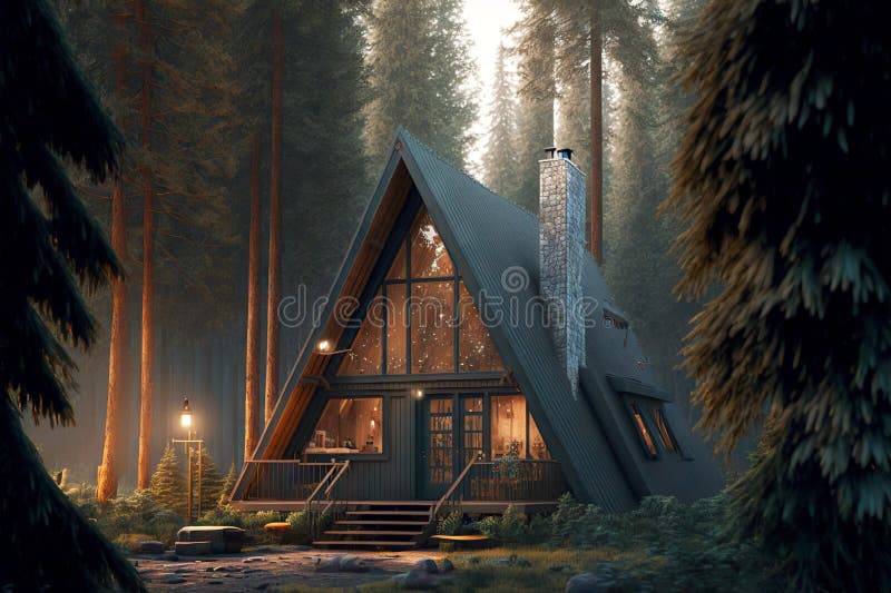 Cozy a-frame Cabin for Outdoor Recreation in Forest Stock Illustration ...