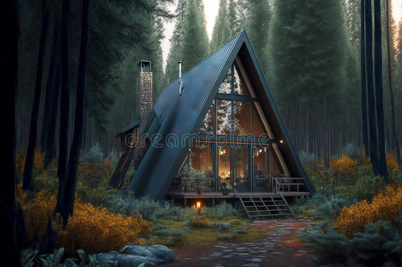 Cozy a-frame Cabin for Outdoor Recreation in Forest Stock Illustration ...