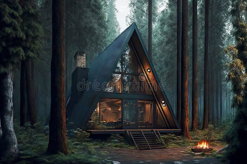 Cozy a-frame Cabin for Outdoor Recreation in Forest Stock Illustration ...