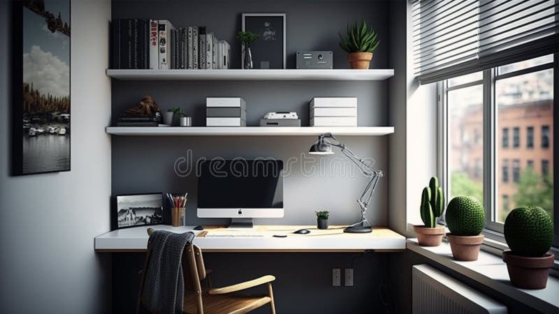 Comfortable Home Office with Modern Computer and House Plants in Room ...