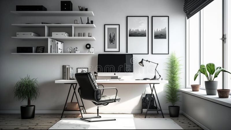 Comfortable Home Office with Modern Computer and House Plants in Room ...