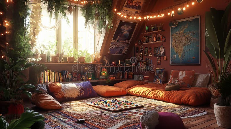 A Cozy Game Night with Board Games, Snacks, and Soft Cushions Stock ...