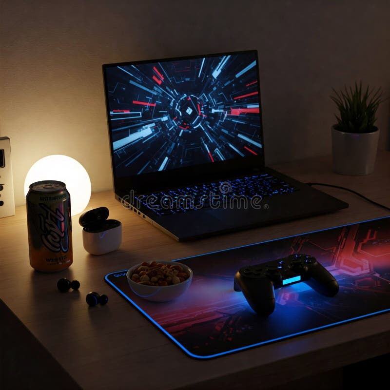 Cozy Gaming Setup with Controller and RGB Desk Mat - AI Stock ...